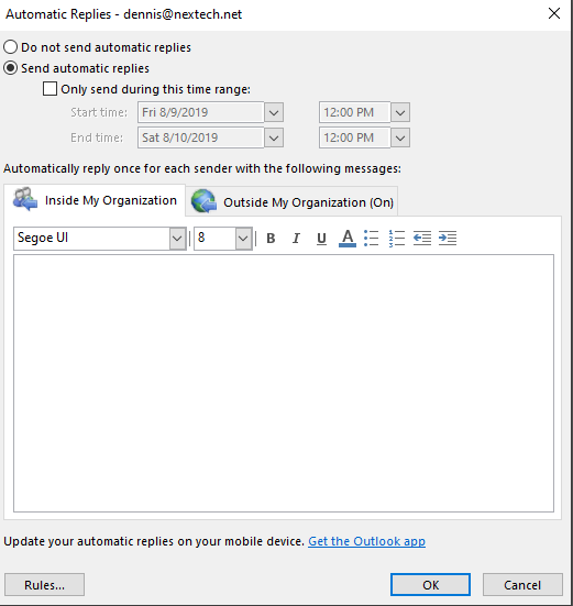Automatic Replies (Out of Office) in Outlook - Nextech Automatic Replies (Out of Office) in Outlook - Nextech